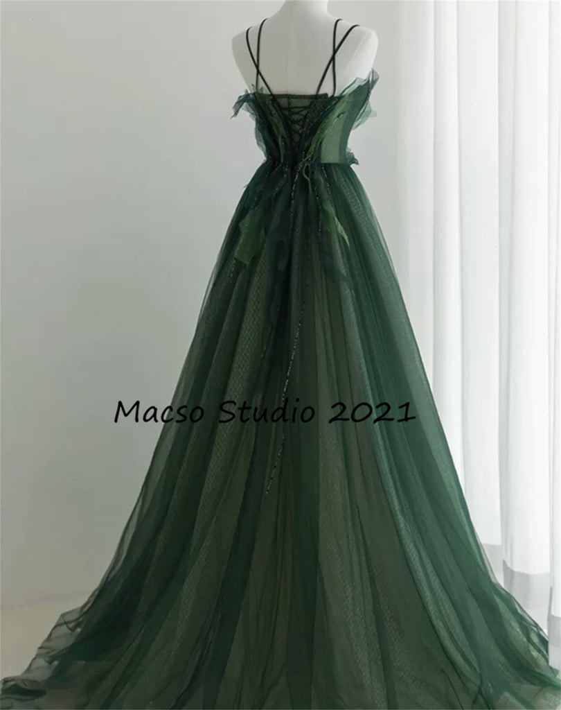 Vintage forest green floor length prom dress fairy Emerald Green Party ...
