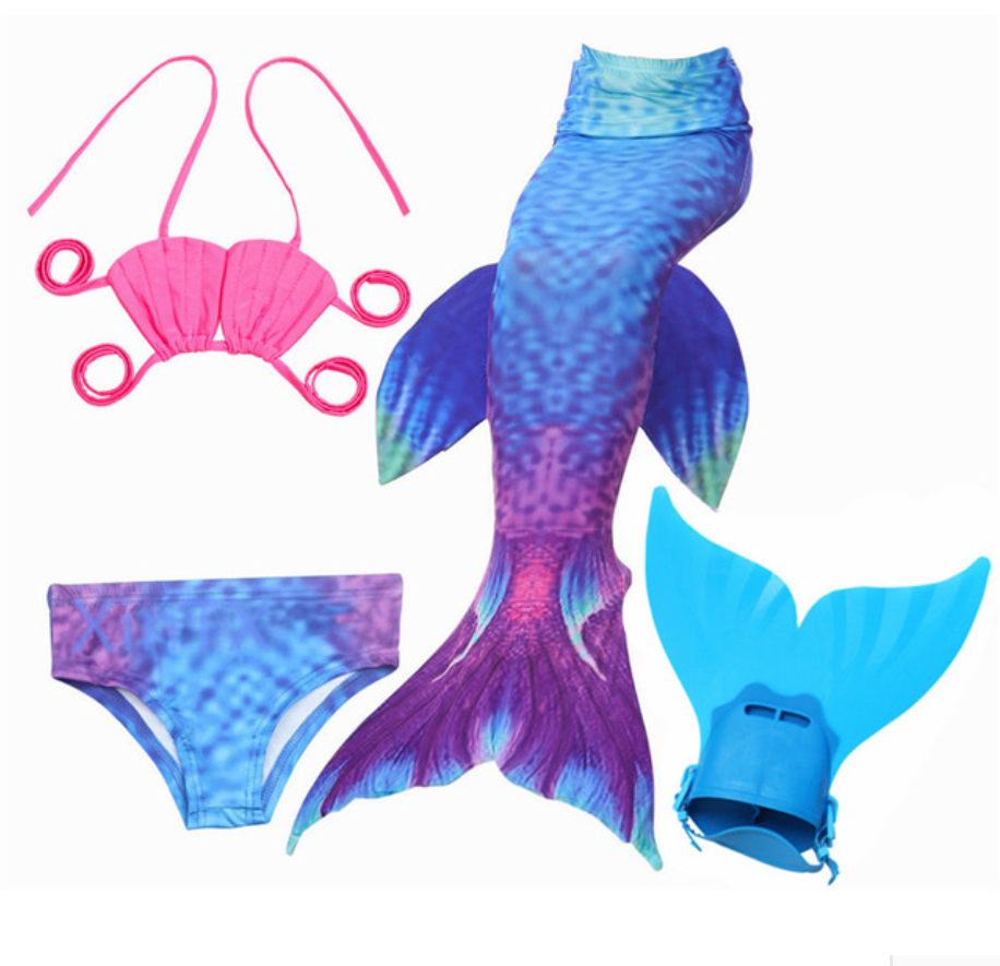 Mermaid Swim Tail Swimsuit Bikini Swimmable for Kids F with Fins Monof ...